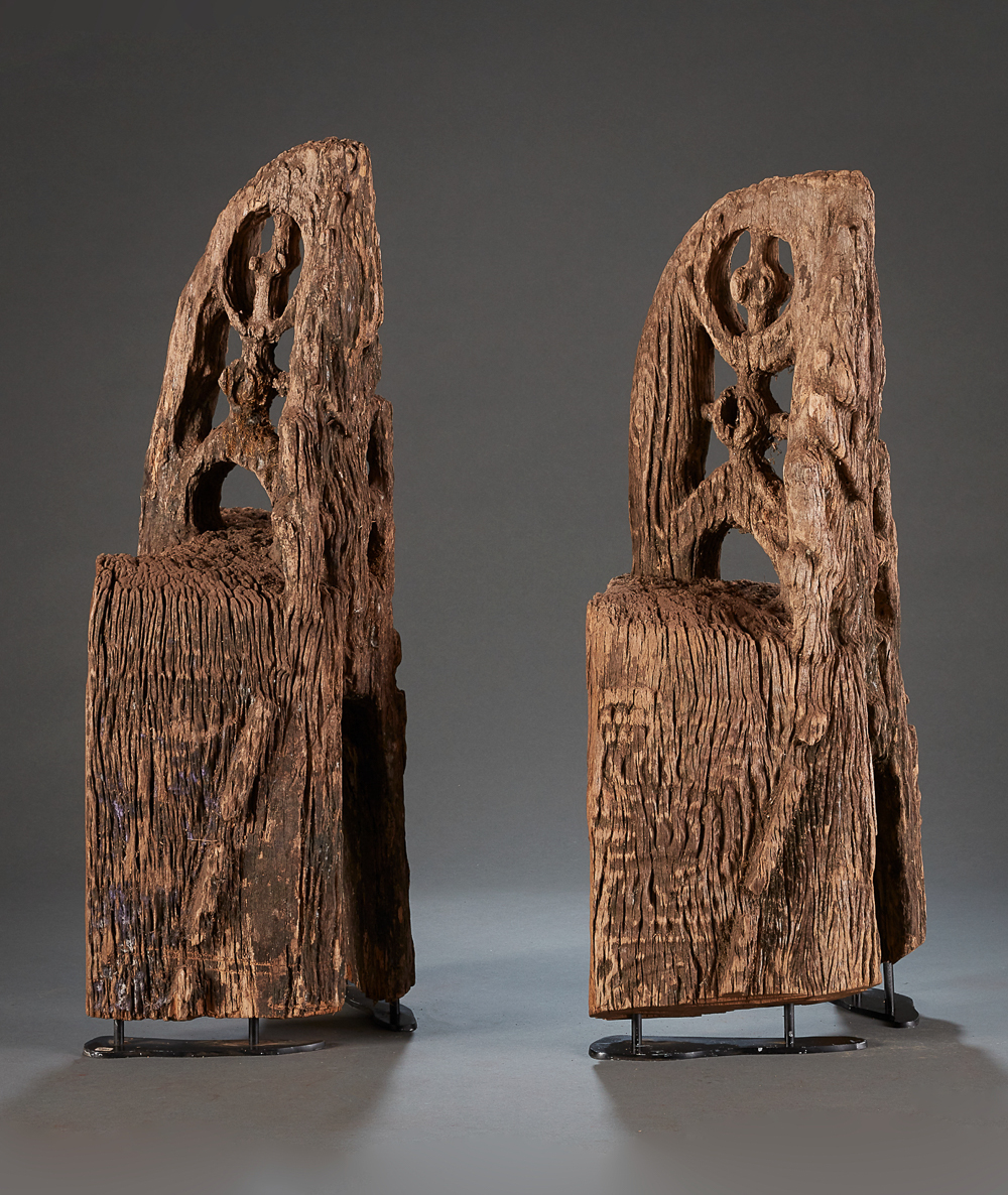 O-6 Two Ancient Slit Gong (garamut) Finials Chris Boylan Oceanic Art